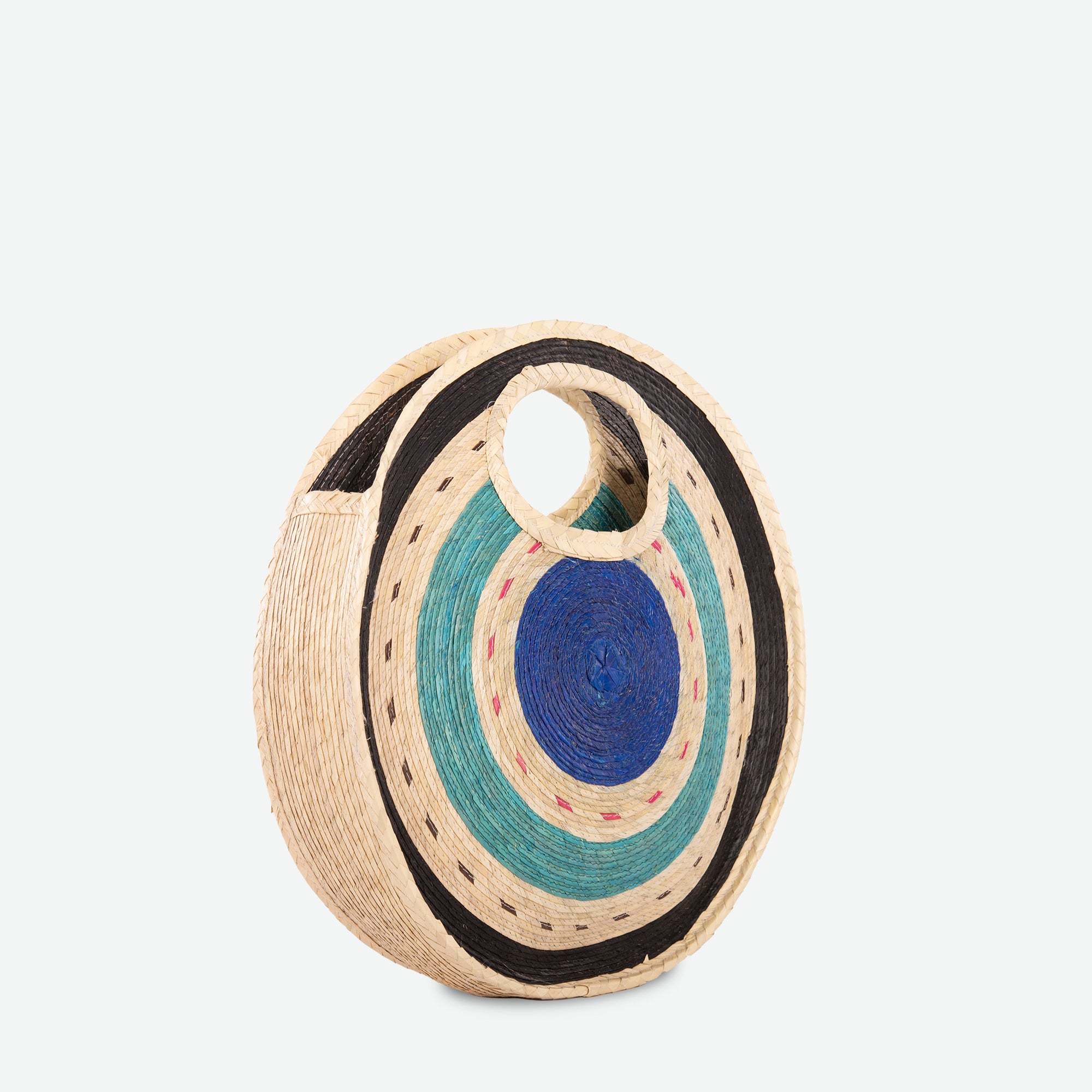 Round Straw Beach Tote - Blue/Teal | Assortment Studio