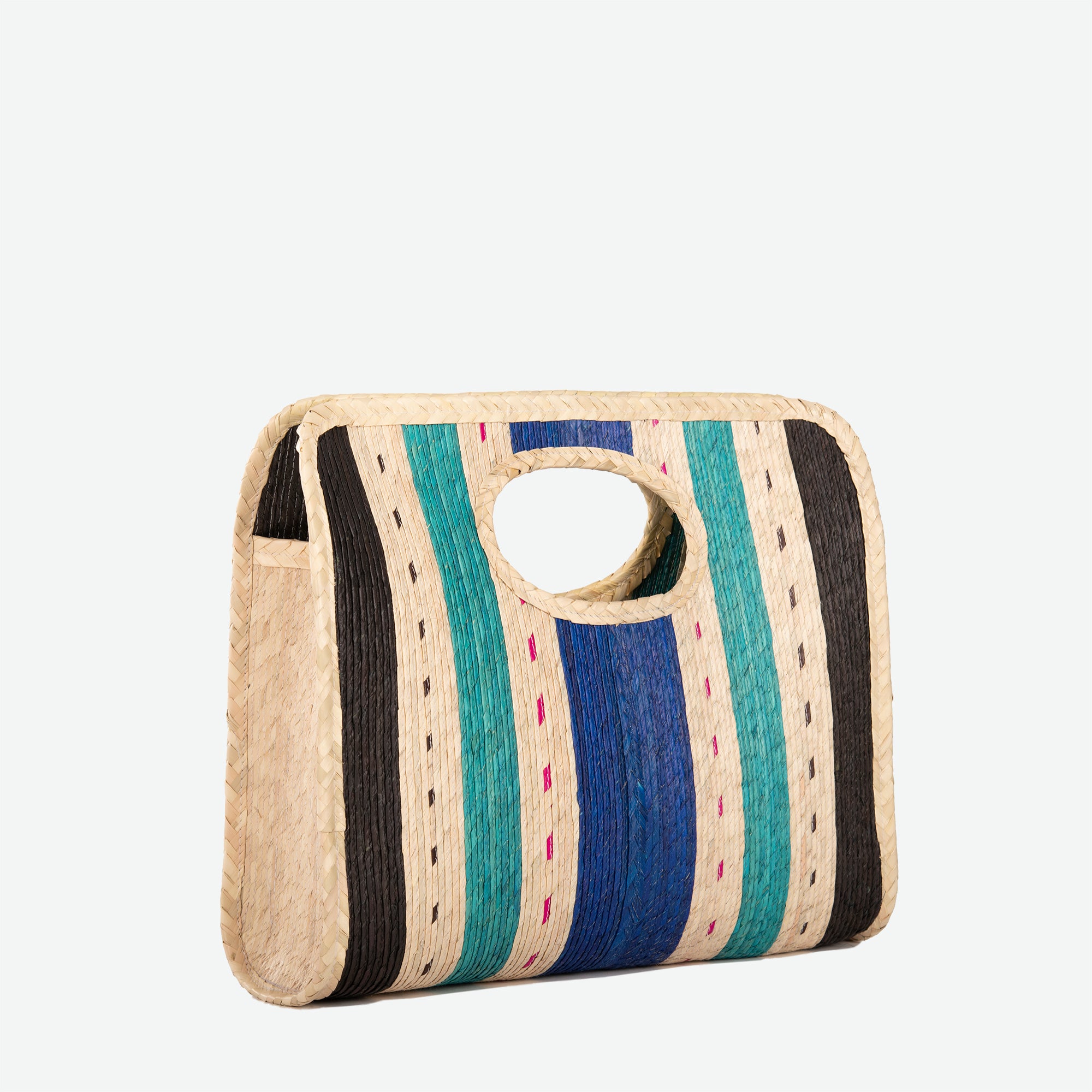 Square Straw Beach Tote - Blue & Teal | Assortment Studio